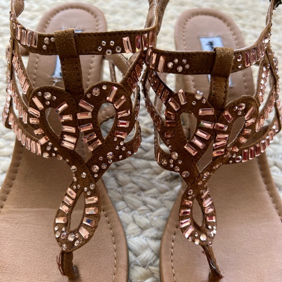 Shoes | Embellished Rose Gold Wedge Sandal | Poshmark